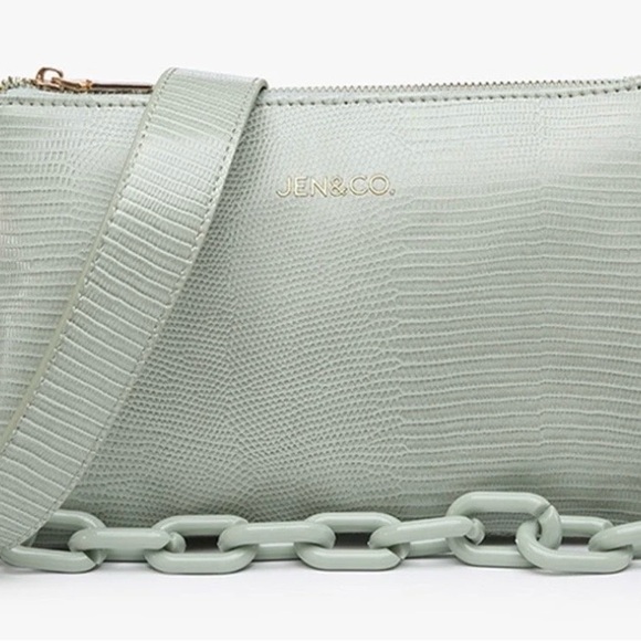 Jen & Co | Bags | Jen Co Light Green Izzy Lizard Crossbody Bag Chain ...